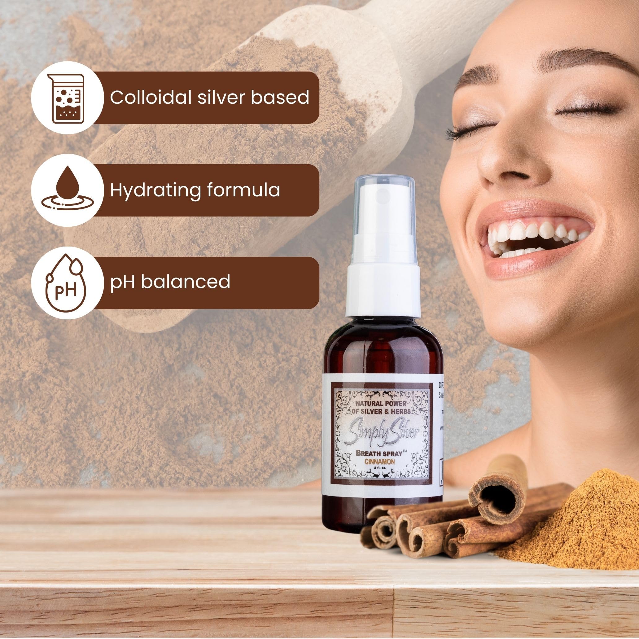 Simply Silver Cinnamon Breath Spray - for Dry Mouth and Freshening, All Natural, Fluoride Free, 2 Fl Oz