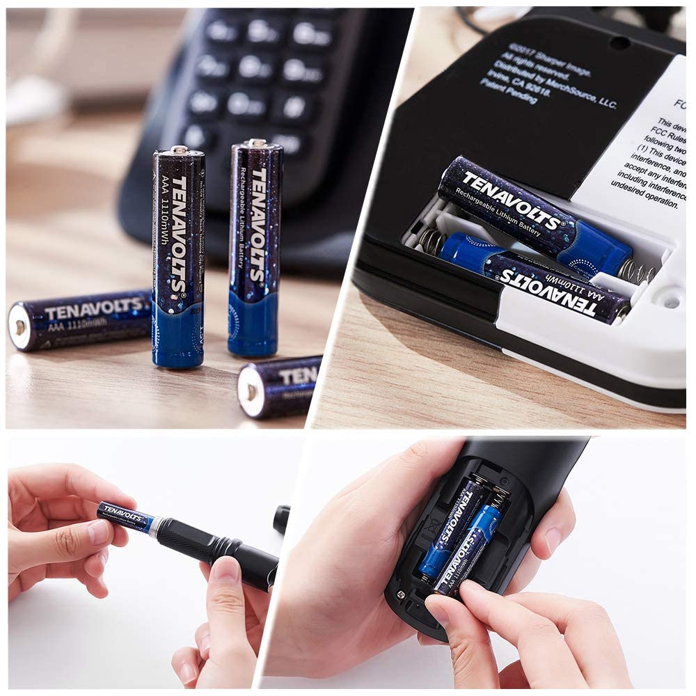 TENAVOLTS 1.5V AAA Lithium Rechargeable Battery, 1.8h Fast Charge, USB Charger, Constant Output at 1.5V, 1110 mWh, 4 Counts with Charger