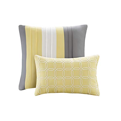 510 DESIGN Cozy Comforter Set - Geometric Honeycomb Design, All Season Down Alternative Casual Bedding with Matching Shams, Decorative Pillows, Full/Queen (90"x90"), Yellow/Grey 5 Piece