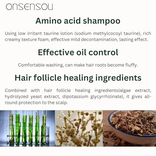 ONSENSOU Hot Spring Yeast & Green Algae Extract Shampoo, Rich & Luxurious Lather for Scalp & Hair Care, Moisturizing & Nourishing, Sulfate-Free, Organic & Skin-Friendly Formula, Mild, 10.1 fl oz