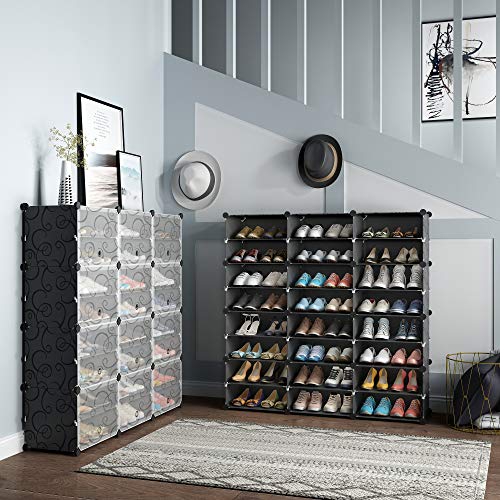 KOUSI Portable Shoe Rack Organizer 48 Pair Tower Shelf Shoe Storage Cabinet Stand Expandable for Heels, Boots, Slippers, 8 Tier Black