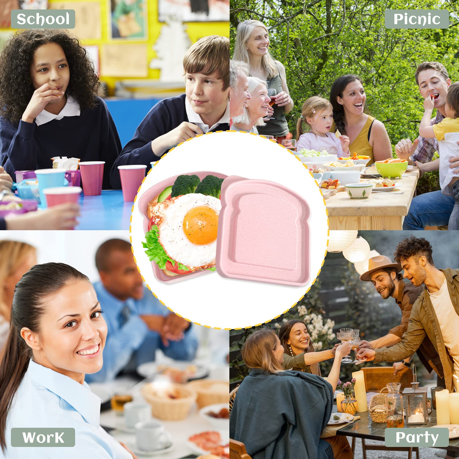 4Pcs Sandwich Containers for Lunch Boxes, Reusable Sandwich Box Container for Kids, Sandwich Holder Bread Container for Adults, BPA Free, Microwave & Dishwasher Safe, School, Office, Camping