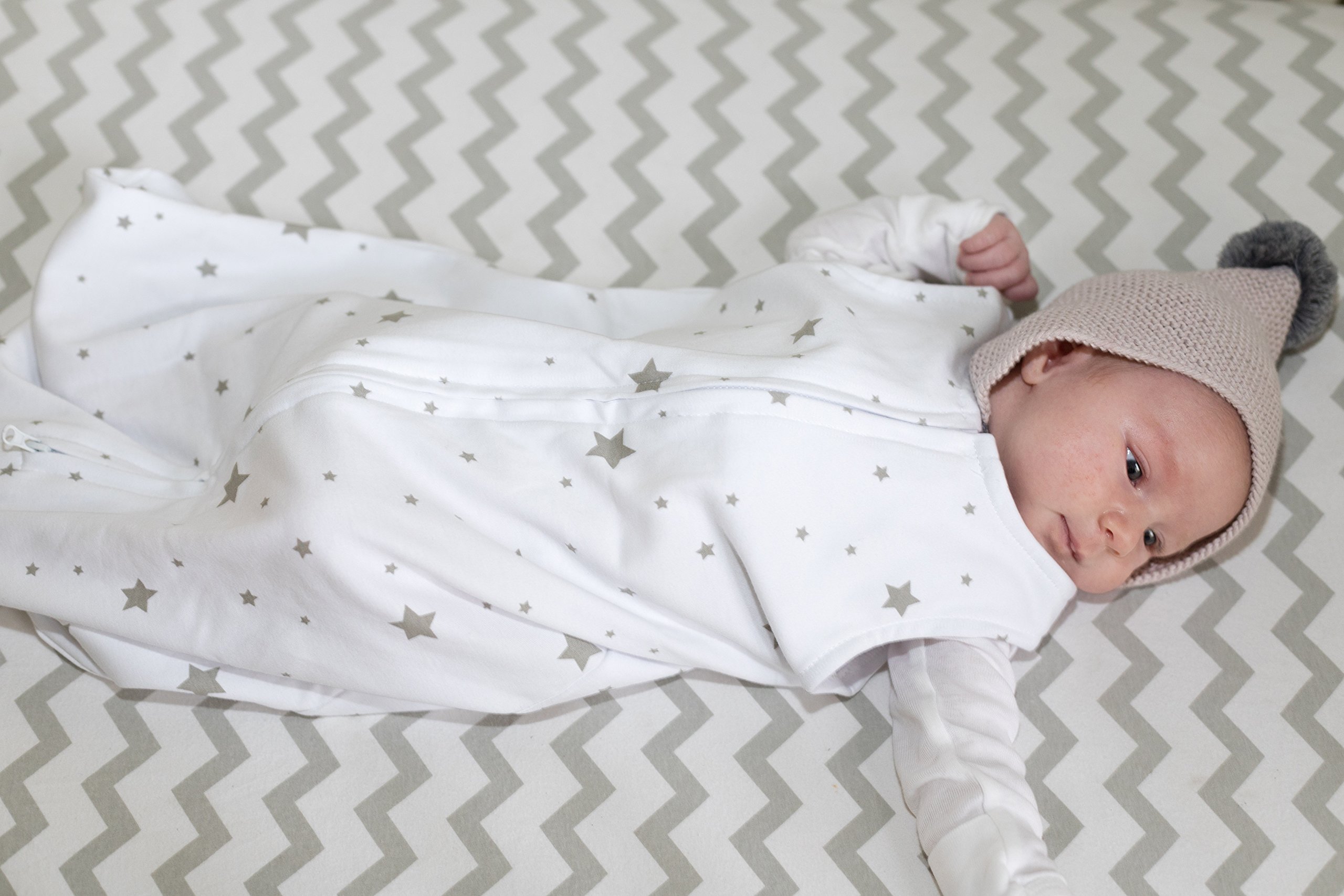 Ely's & Co 100% Cotton Wearable Blanket Baby Sleep, Grey Stars, Size 0-3 Months