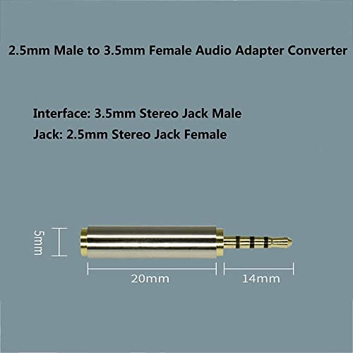 Adhiper Replacement 2.5mm to 3.5mm Stereo Jack Cable Adapter，for Headphone, Tablets, 4 Poles Jack Stereo Adapter for Stereo Audio Jack Adapter Cable，2.5mm to 3.5mm Adapter (2 Pack)