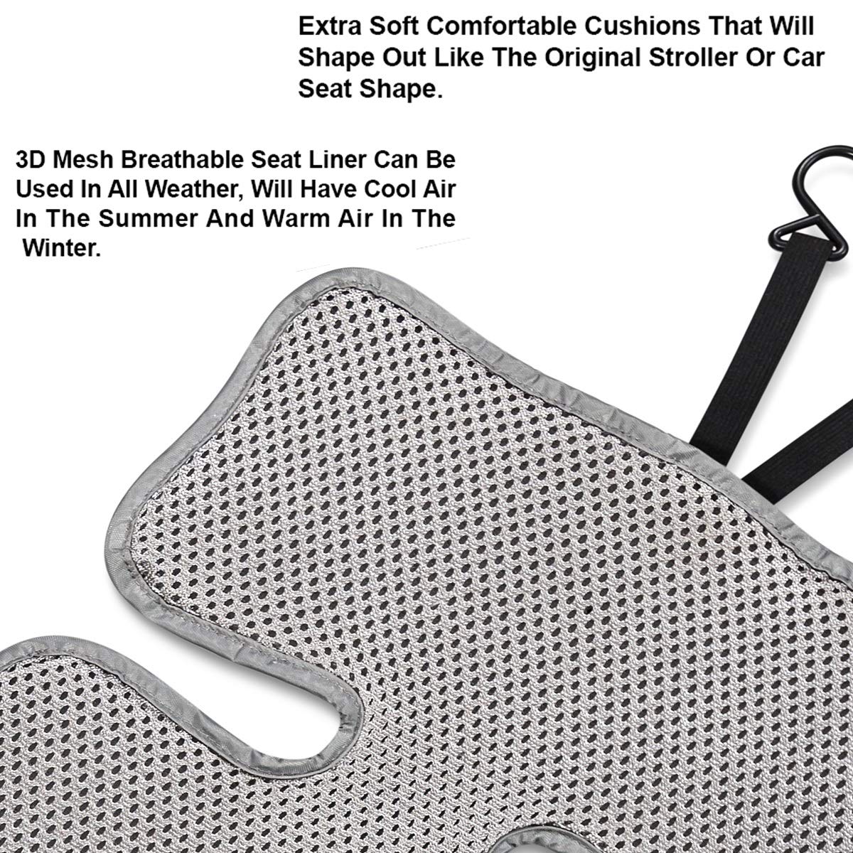 Lebogner 3D Air Mesh Cool Baby Seat Liner for Strollers, Car Seats, Jogger, Bouncer and More, Thick Cushion Seat Pad Protector, Supports Newborns, Infants, and Toddlers, Installs Quick and Easy, Grey