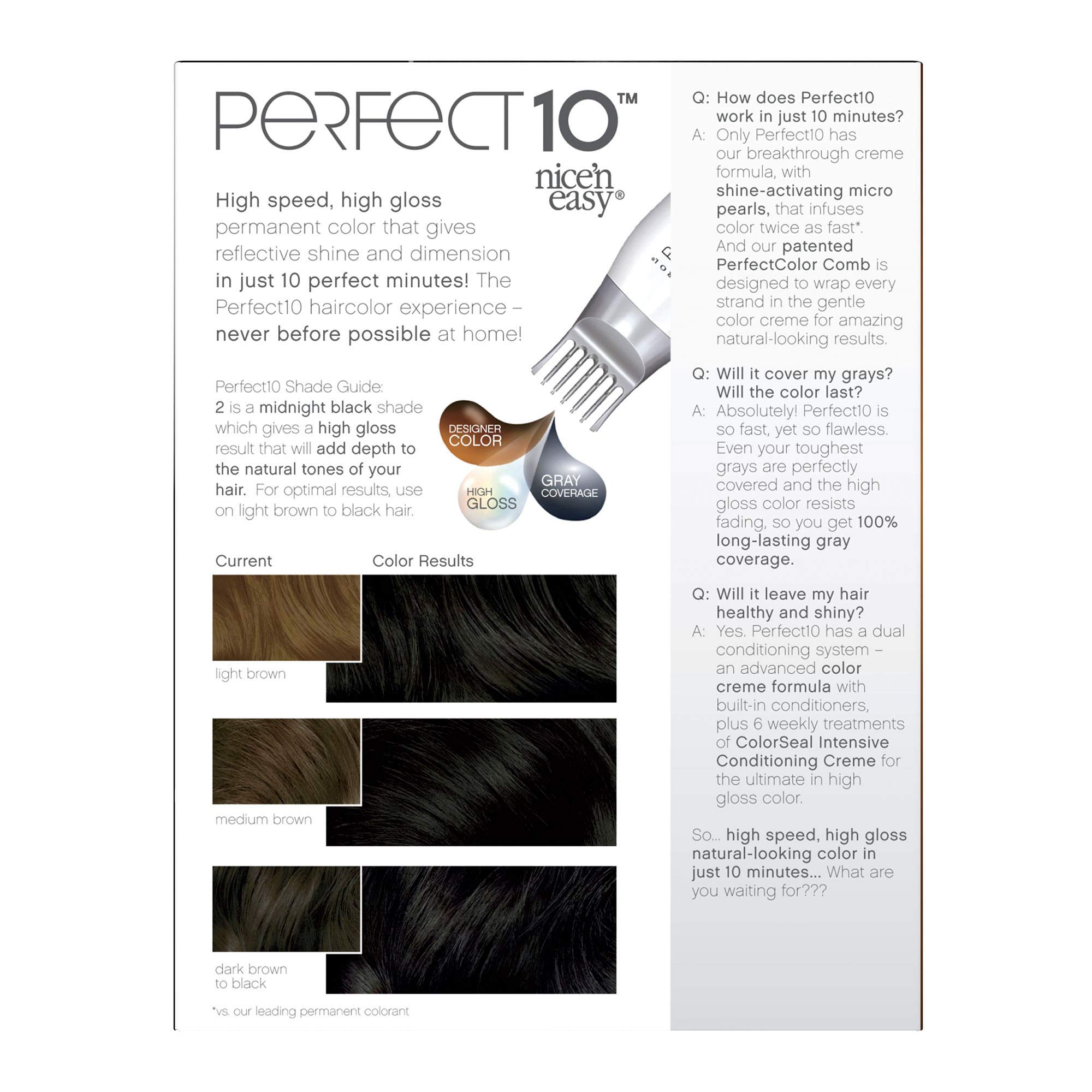 Clairol Nice'n Easy Perfect 10 Permanent Hair Dye, 2 Black Hair Color, Pack of 1