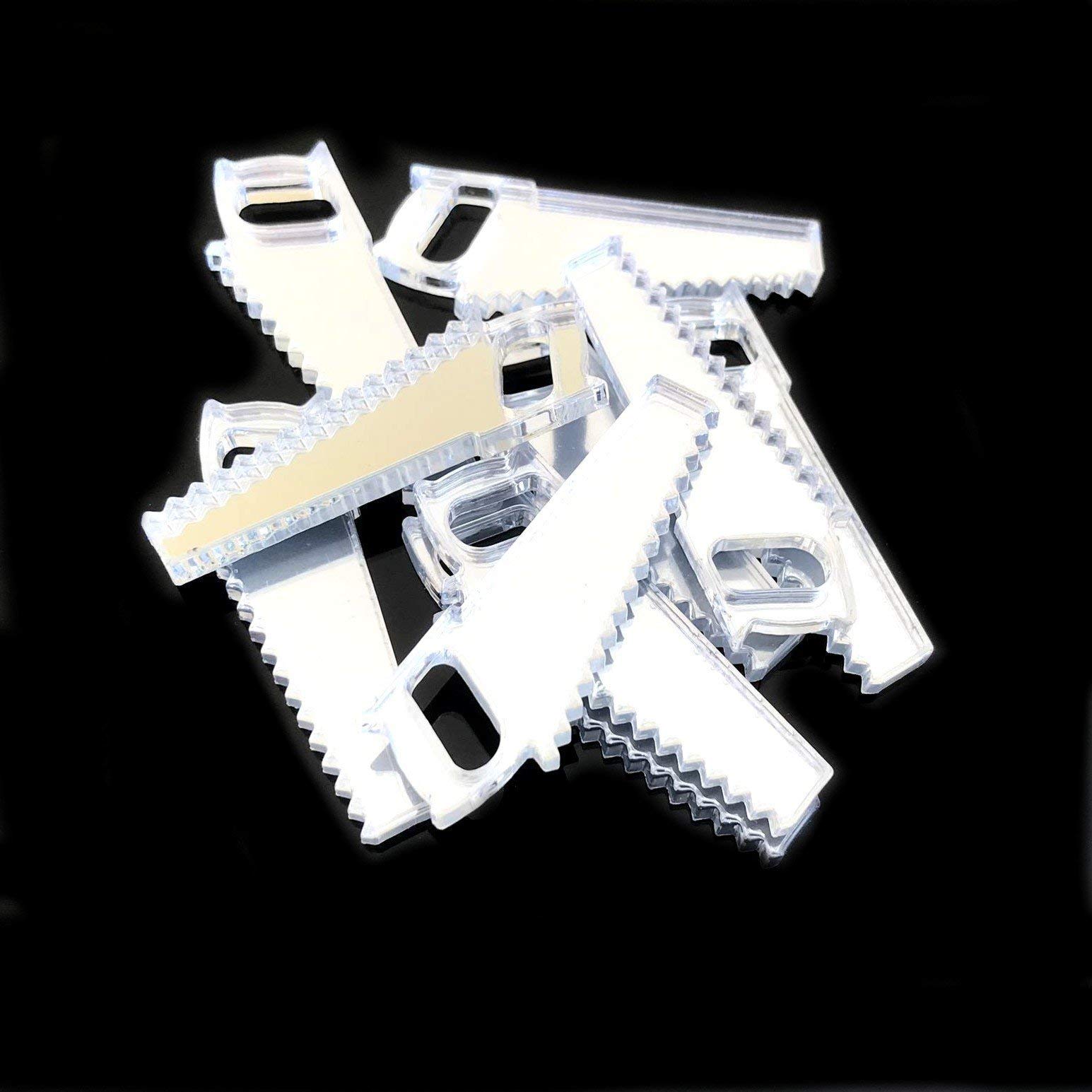 Super Cool Creations Saw Shaped Crafting Mirrors, Set of 10, Many Colours, Shatterproof Acrylic, Yellow, Pack of 10 x 3cm