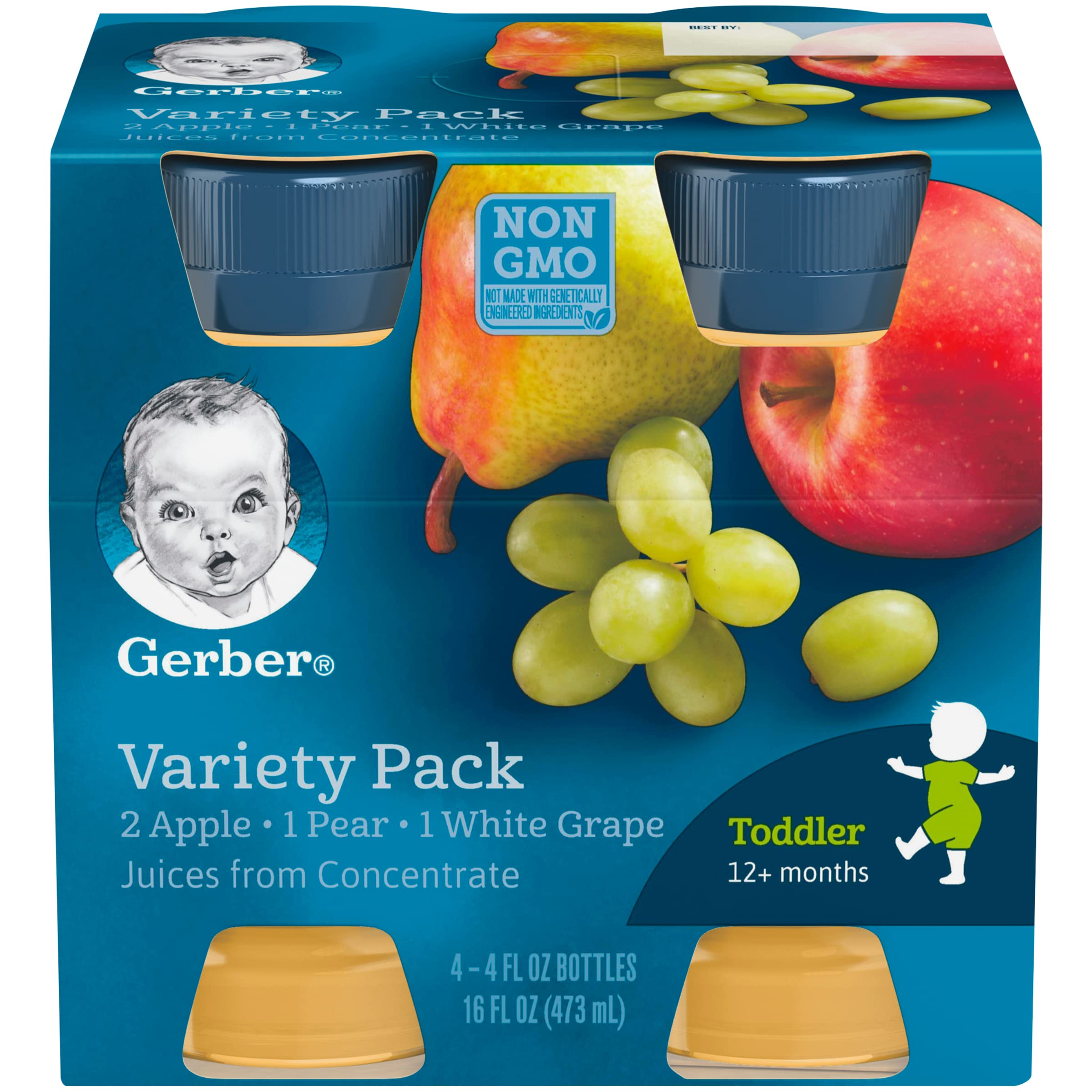 Gerber Juice Fruit 2 Apple, 1 Pear, 1 White Grape Juices from Concentrate Variety 16 Fl Oz (Pack of 6)