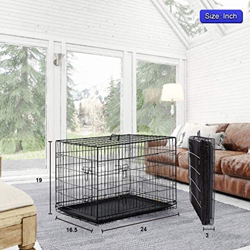 BestPet Large Dog Crate Dog Cage Dog Kennel Metal Wire Double-Door Folding Pet Animal Pet Cage with Plastic Tray and Handle,24 inches