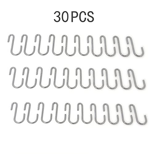 Aecllcea 30 Pack Heavy Duty S Hooks for Hanging Kitchen Utensils, Jeans, Plants, Pots and Pans,Professional S Shaped Hooks for Closet, Wire Shelving, Garage, Garden,Camping