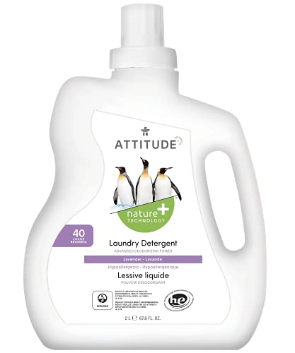 ATTITUDE Natural Liquid Laundry Detergent, Plant and Mineral-Based Efficient Formula, Hypoallergenic, HE, Vegan & Cruelty-Free, Lavender, 40 Loads, 67.6 Fl Oz