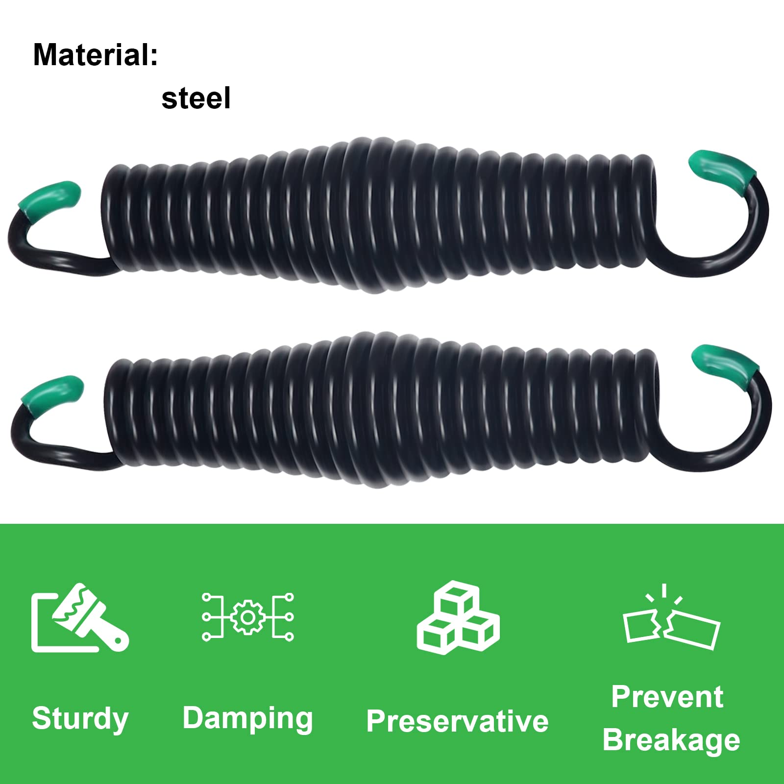 Porch Swing Springs Hammock Chair Spring Hold up to 1300lbs Heavy-Duty Chrome Springs for Hanging Chairs Ceiling Mount Porch Swings Punching Bag - 2 PCS Black