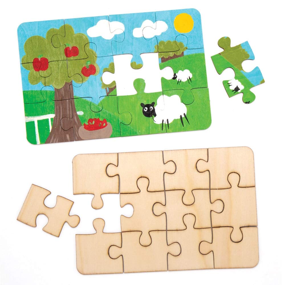 Baker Ross AW602 Wooden Jigsaw Puzzles - Pack of 8, Painting Arts and Crafts for Kids
