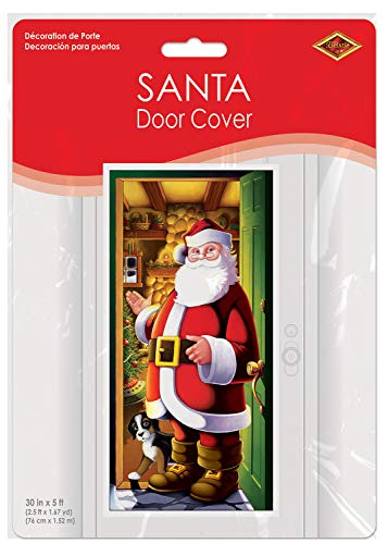 Beistle Santa Claus Door Cover, 5’ x 30” – Plastic for Indoor & Outdoor Use, St Nick Print – Easily Display – Christmas Party Decorations & Holiday Decor