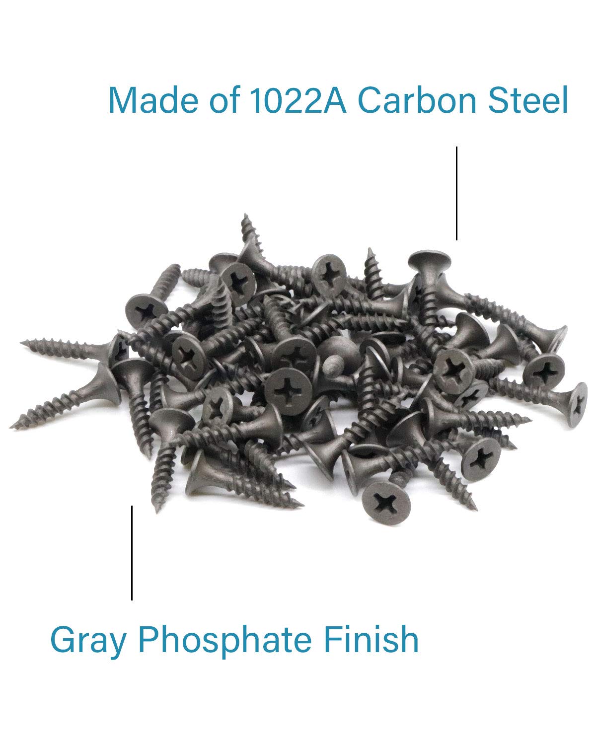 IMScrews 200pcs #6 x 3/4" Flat Head Phillips Drywall Screws, Fine Thread, Sharp Point Sheetrock Wood Screws, Carbon Steel, Gray Phosphate