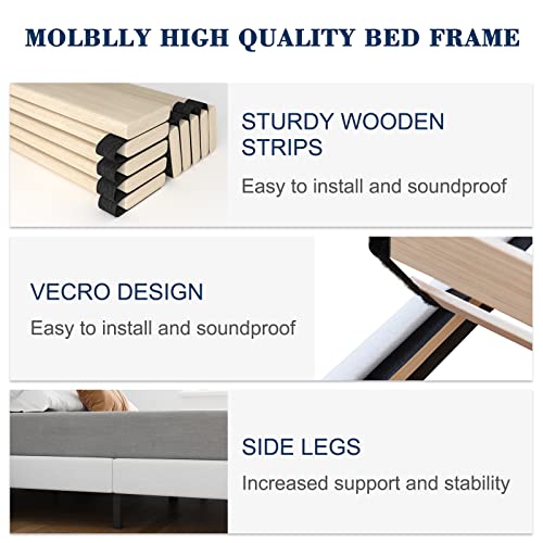 Molblly Twin Bed Frame Upholstered Platform with Headboard and Strong Wooden Slats, Strong Weight Capacity, Non-Slip and Noise-Free,No Box Spring Needed, Easy Assembly,Off-White