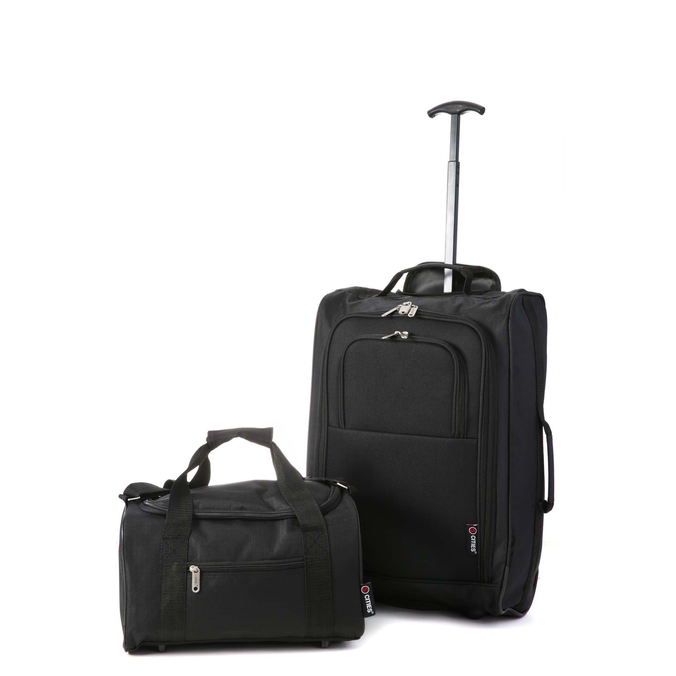 5 Cities Ryanair Cabin Approved Main and Second Set - Carry On Both! Hand Luggage, 55x35x20cm, 42.0 L, Black