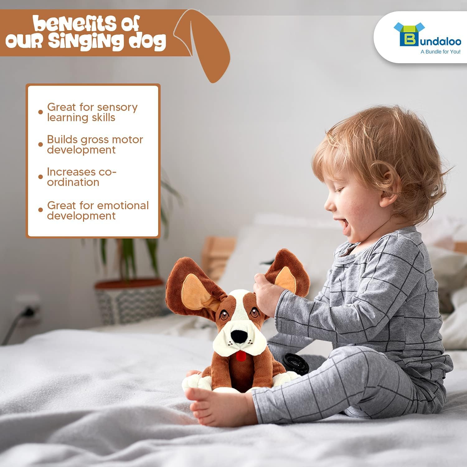 Bundaloo Animated Plush Peek A Boo Singing Dog with Floppy Ears | Plays Peek-A-Boo with Ears & Sings Do Your Ears Hang Low