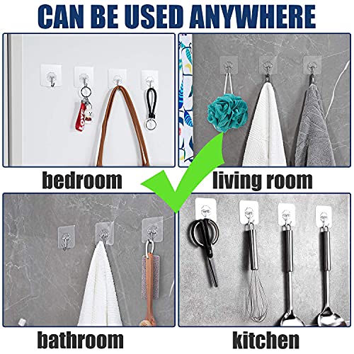 Adhesive Hooks Kitchen Wall Hooks- 20 Packs Heavy Duty 21lb(Max) Nail Free Sticky Hangers with Stainless Hooks Reusable Utility Towel Bath Ceiling Hooks 11111