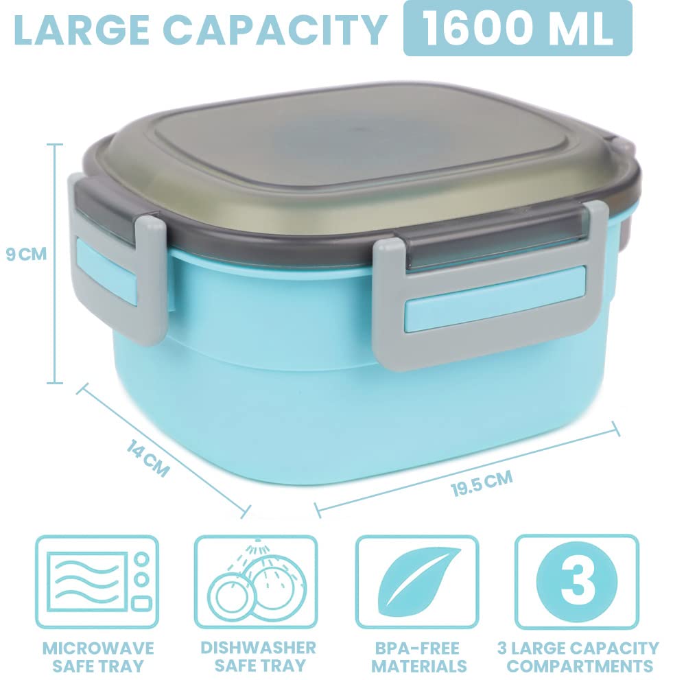 Bugucat Bento Box 54 Oz, Lunch Box with 3 Compartments and Cutlery, Reusable Lunch Containers with Ice Pack, Adults Food Storage Containers for Work Picnic, Dishwasher-safe, BPA-Free