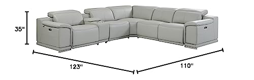 Blackjack Furniture Venice 6 Piece Sectional Sofa with 3-Power Recliners, Features Adjustable Headrest, Lumbar Support, USB and Wireless Charging Station, Extra Large Storage, 1 Console, Light Grey