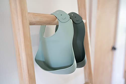 AVA + OLIVER Silicone Bib Set - Adjustable Waterproof Bibs - Set of 2 (Forest)