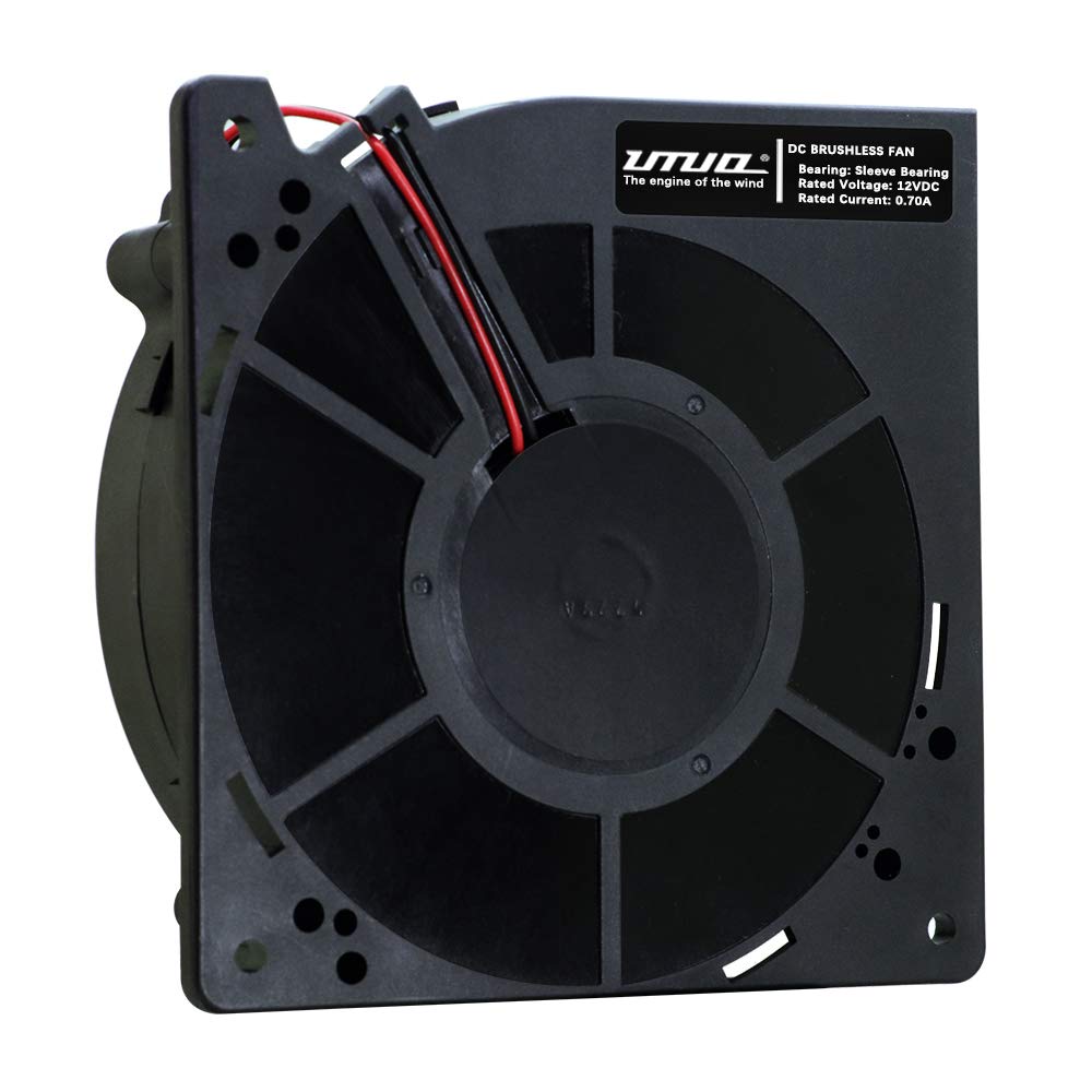 UTUO Brushless 12V DC Blower Fan, 120mm (120×120×32mm) Sleeve Bearing Low Noise Air Exhaust Vent Cooling Radial Centrifugal Flow Blower with 2 Pin Plug, Light Weight