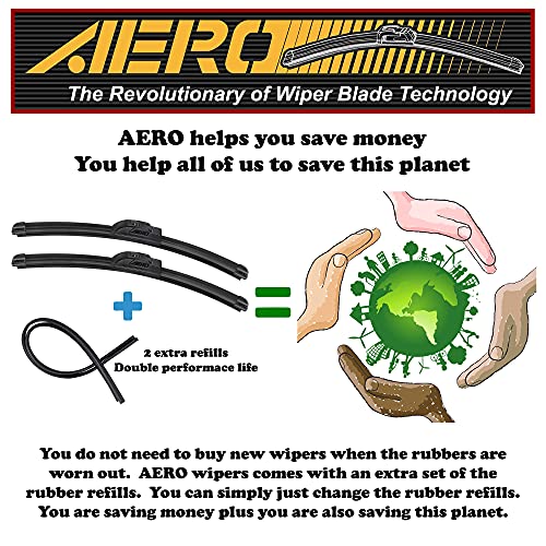 AERO Avenger 28"+28" I&L Pinch Tab Premium All-Season Beam Windshield Wiper Blades OEM Replacement for Ford Edge Escape Focus with Extra Rubber Refill + 1 Year Warranty (Set of 2)