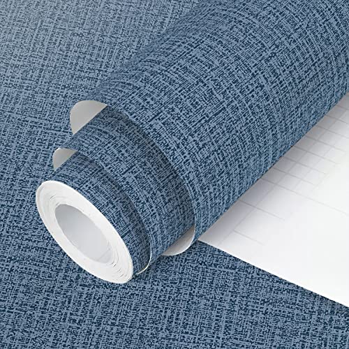 Blue Wallpaper Grasscloth Peel and Stick Wallpaper 17.7inchx118.1inch Textured Wallpaper Peel and Stick Grasscloth Wallpaper Blue Contact Paper for Cabinets Self Adhesive Removable Wall Paper Vinyl