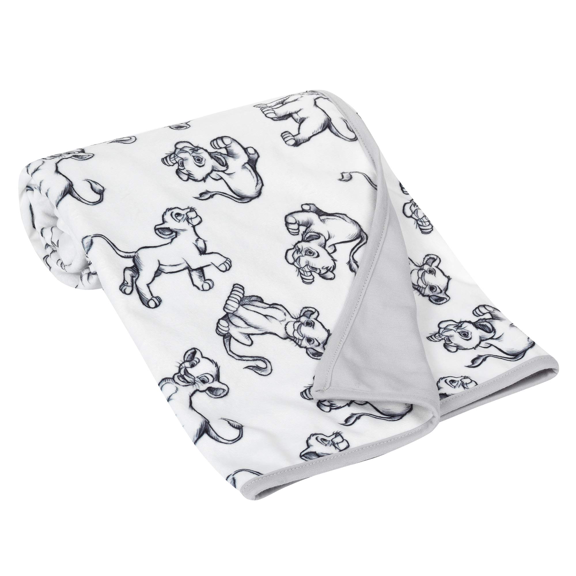 Lambs & Ivy Disney Baby The Lion King Baby Blanket - White/Gray Minky/Jersey
