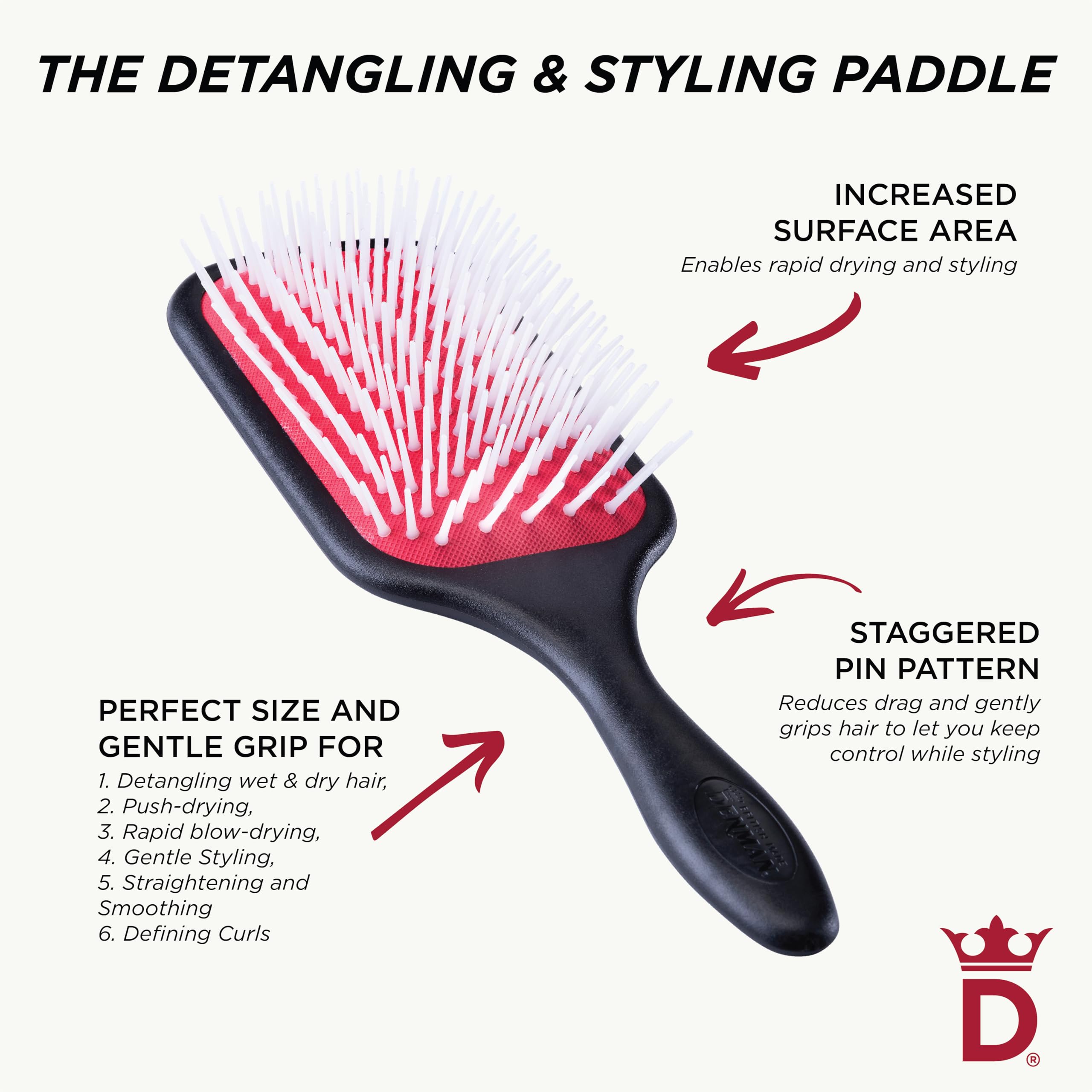 Denman Power Paddle Hair Brush for Fast and Comfortable Detangling, Blow Drying and Styling - Combination of D3 Styling Pins & Paddle Brush - For Women and Men (Red & Black), D38