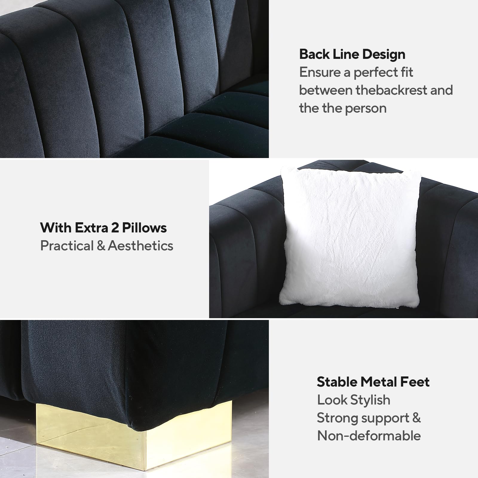 Alberobelo Velvet Couch with Extra Deep Seats, 3 Seater Sofa, Futon Couch, Sleeper Sofa, Office Couch, Mid Century Modern Couch for Living Room, Office, Bedroom