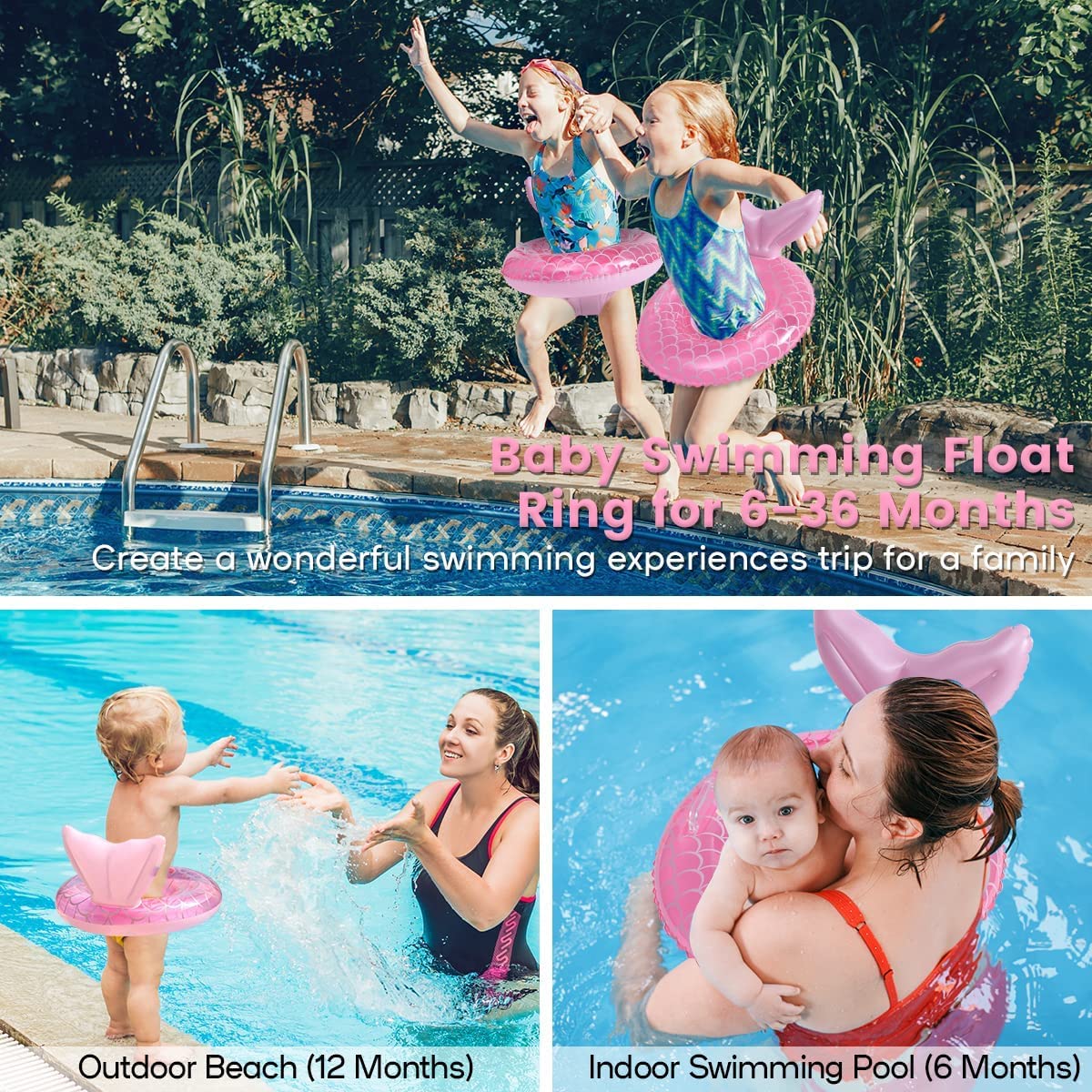 Baby Swimming Float,Inflatable Baby Swim Ring with Seat for Infant/Toddler 6-48 Months,Children Waist Float Ring(Pink)