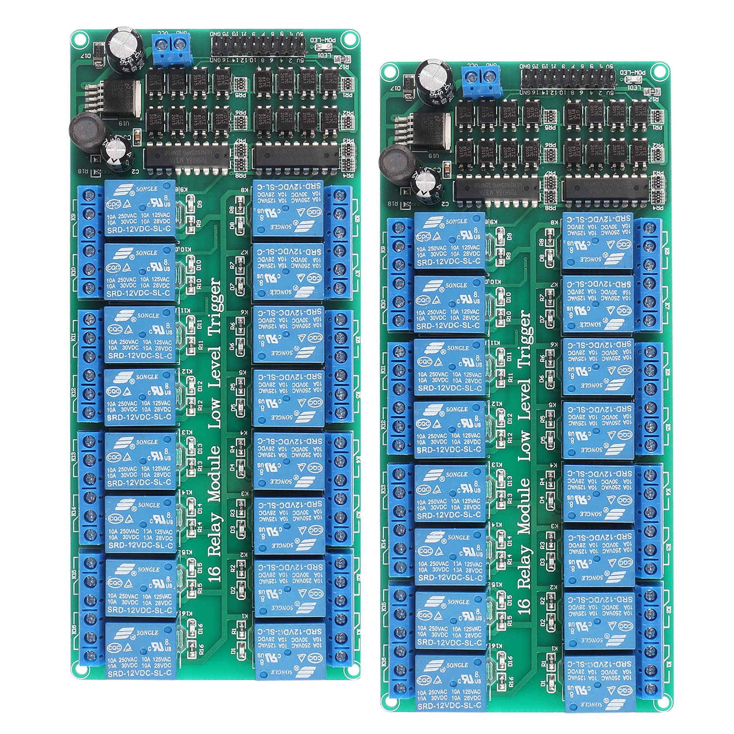 AITRIP 2 Pack 16 Channel 12V Relay Module with Optocoupler LED LM2576 Power Low Level Trigger Expansion Board for Raspberry Pi Arduino DIY Kit PiC ARM AVR