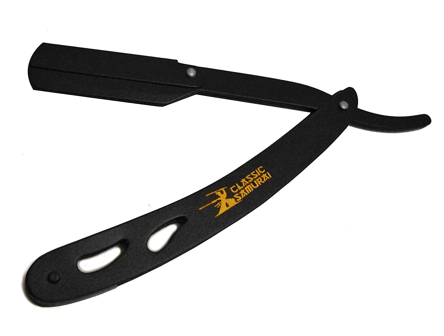 Classic Samurai CS-102 Stainless Steel Professional Barber Straight Edge Shavette Cut Throat Razor (Matte Black + 100 Lord Blades)