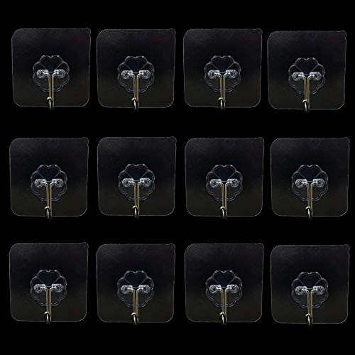 Wall Hooks 13.3lb(Max) Transparent Self Adhesive Hooks Waterproof Seamless Strong Hooks for Kitchen, Bathroom,12 Pack