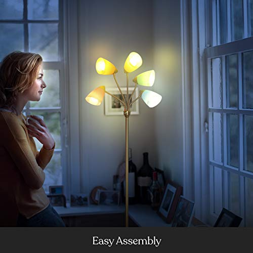 Brightech Medusa LED Floor Lamp β Multi-Head Dimmable Floor Lamp for Living Rooms & Offices β Tall Lamp with Interchangeable Shades, Adjustable Standing Lamp for Bedroom Reading β Brass/Gold