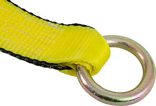 Mytee Products (4 Pack 2" x12' Winch Lasso Strap with O Ring, Yellow - Car Tie Down Tire Straps for Trailers Auto Tow Car Hauler Wheel Net