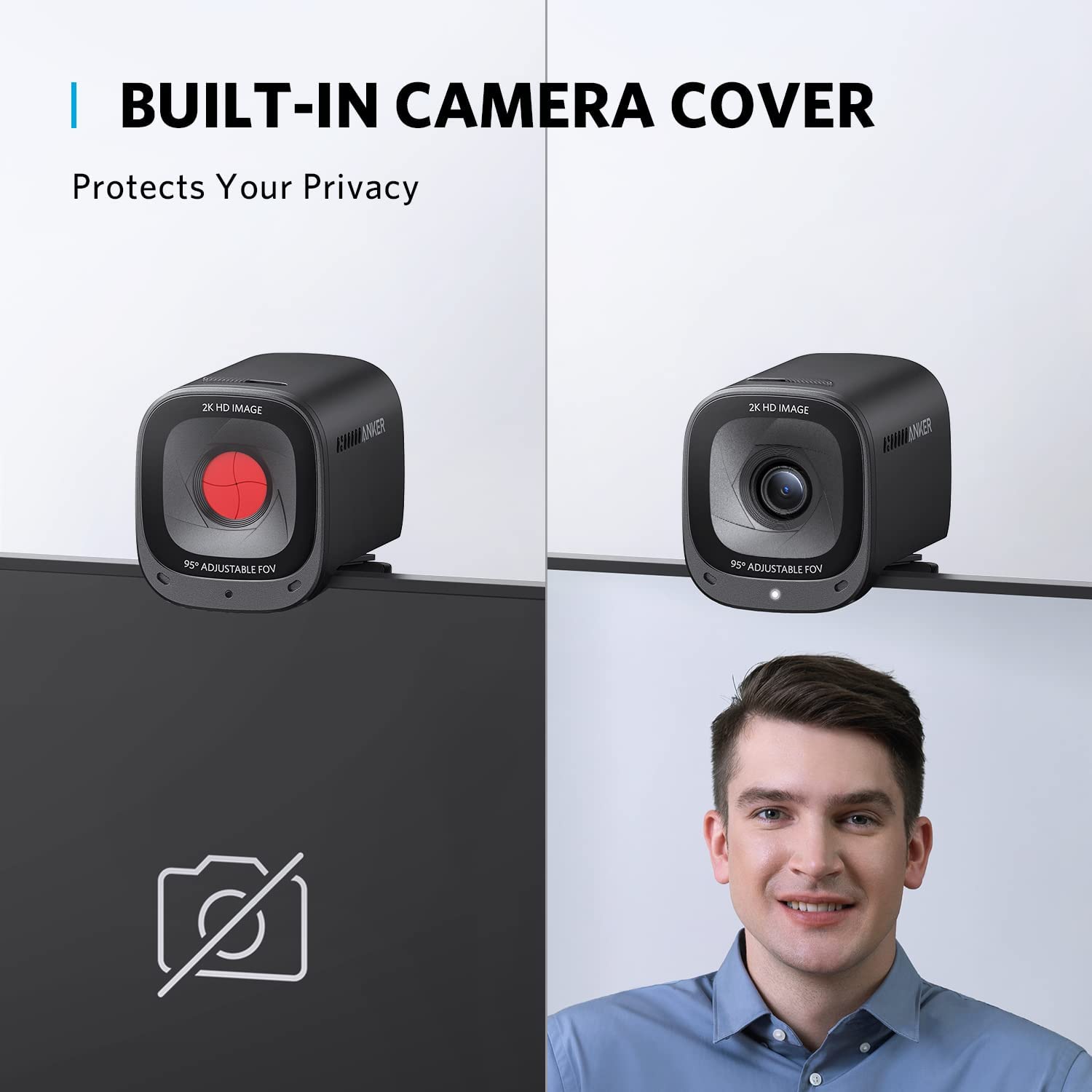 Anker PowerConf C200 2K Webcam With Microphone for Laptop, Computer Camera, Web Camera with AI-Noise Canceling Mics, Stereo Mics, Adjustable Field of View, Low-Light Correction, Built-In Privacy Cover