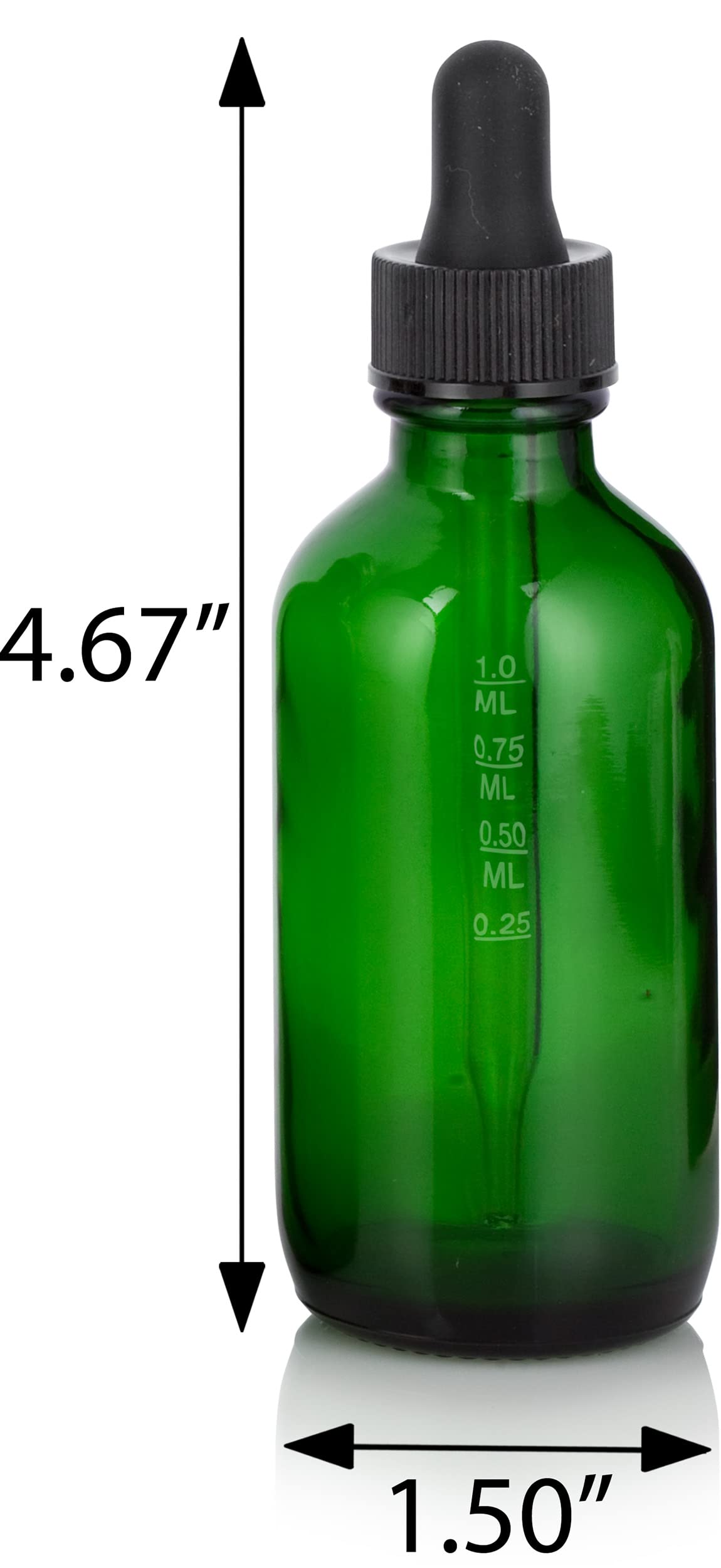 JUVITUS 2 oz / 60 ml Green Glass Boston Round Bottle with Graduated Measurement Dropper (6 Pack) + Funnel
