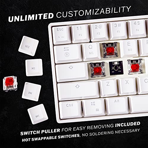 Mizar MZ60 LUNA Hot Swappable Mechanical Gaming Keyboard - 62 Keys Multi Color RGB LED Backlit for PC/Mac Gamer - ISO UK Layout (White, Gateron Optical Red)