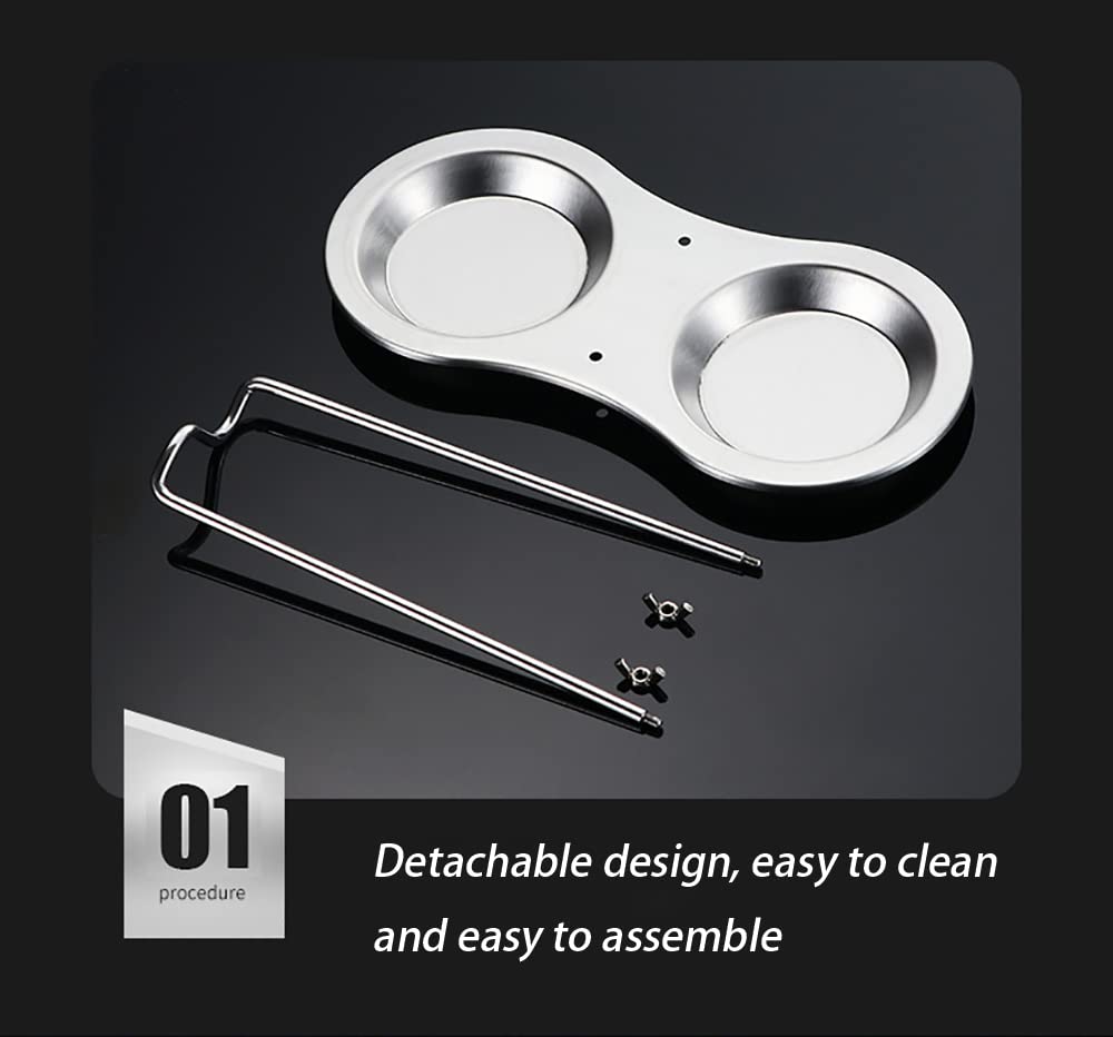 Anller Stainless Steel Standing Spoon Rest with two resting Dishes, Double Spoon Racks, Upright Ladle Holder, Silver