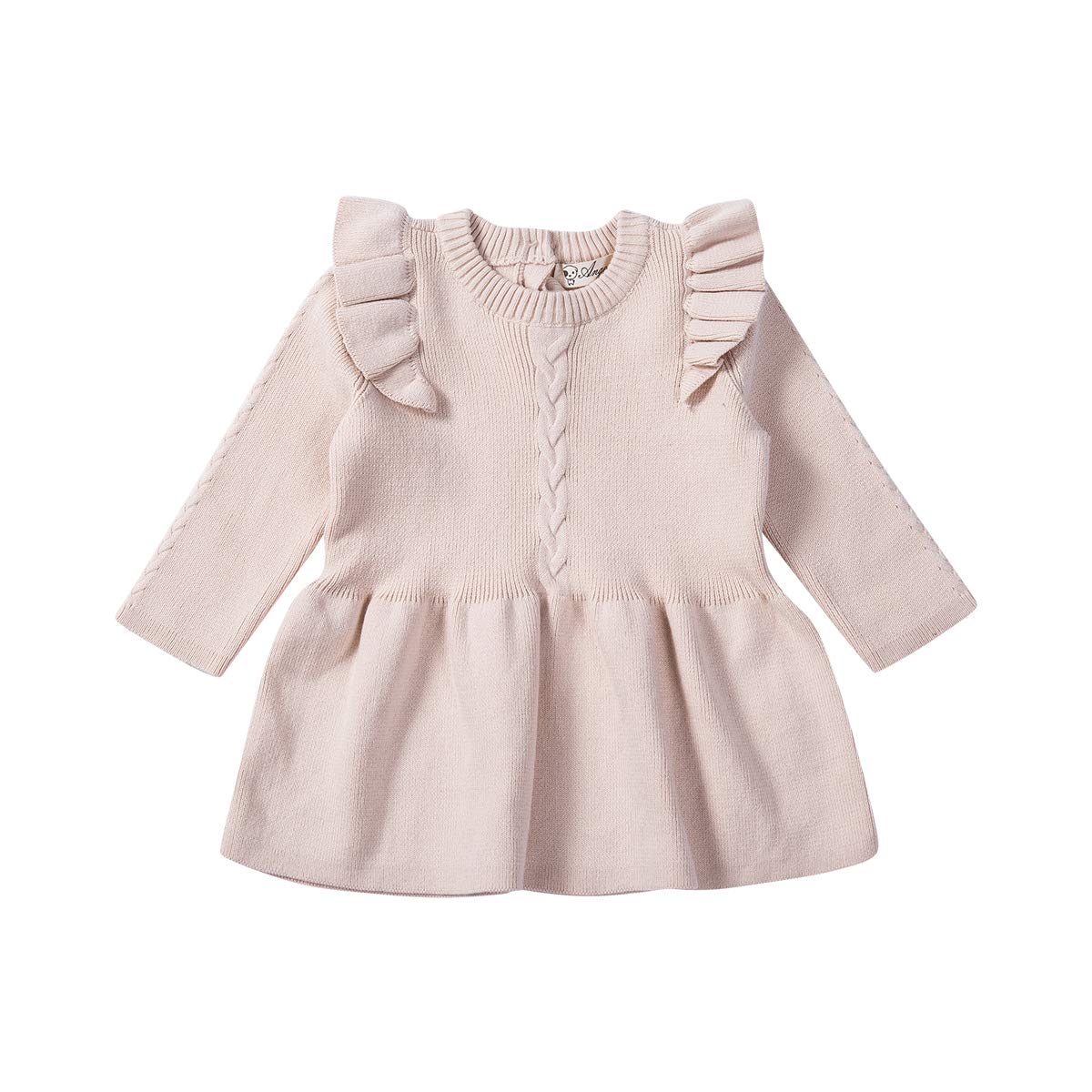 Merqwadd Infant Toddler Baby Girl Pleated Dress Solid Longsleeve Knit Sweater Winter Dress (3-6 Months,B-Ruffle Sweater Apricot)