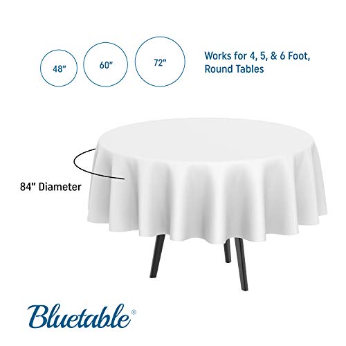 White Plastic Tablecloth Round Disposable Table Cloth (84” Inches) 4, 5, or 6 Foot Round Tables, Premium (Manteles para Fiestas) White Party Tablecloths [6 Pack]