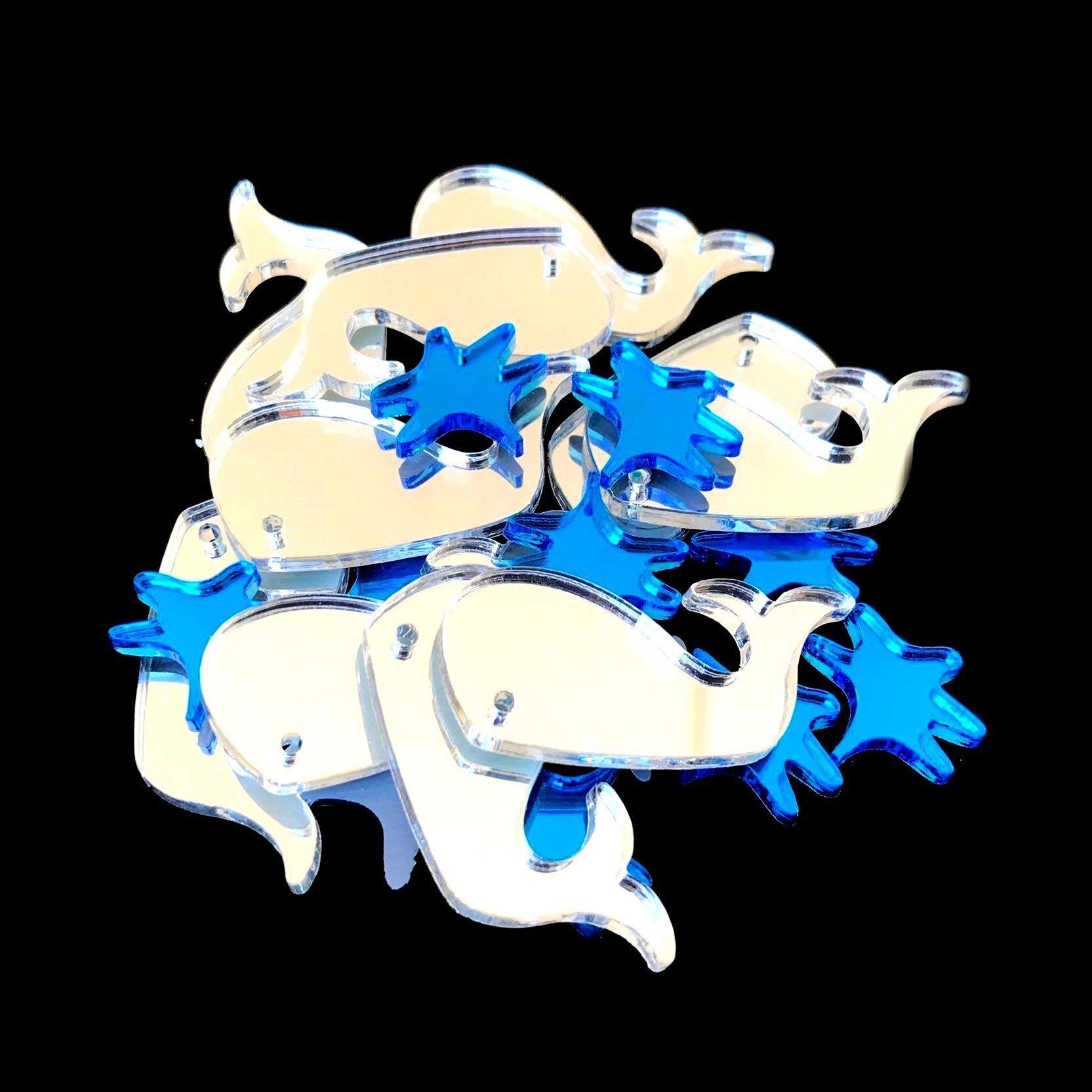 Super Cool Creations Whale & Blue Spurt Shaped Crafting Mirrors, Set of 10, Many Colours, Shatterproof Acrylic, Duck Egg Blue, Pack of 10 x 4cm