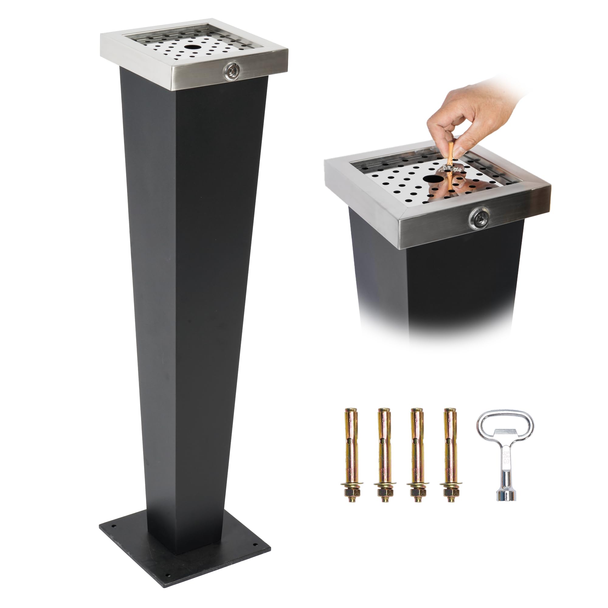 AIWFL Commercial Trash Receptacle Outdoor Trash Can Stainless Steel Garbage Can Black Ash Bin with Inner Bucket for Office Hotel Patio Backyard Restaurants