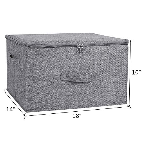 ANMINY 2PCS Storage Bins with Zipper Lid Handles Storage Boxes PP Plastic Board Foldable Lidded Cotton Linen Fabric Home Cubes Baskets Closet Clothes Organizer Containers - Gray, Large Size