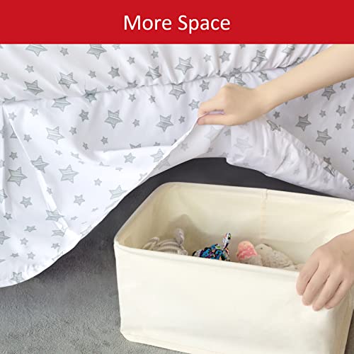 Crib Skirt Boy Girl Pleated Dust Ruffle Machine Washable, 14" Drop, Toddler Crib Bed Skirt White with Grey Star, Microfiber Nursery Standard Crib Bedding Skirt