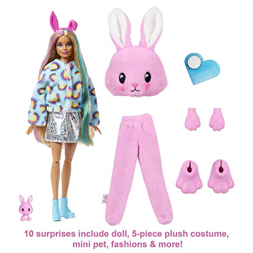 Barbie Cutie Reveal Doll, Bunny Plush Costume, 10 Surprises Including Mini Pet & Color Change