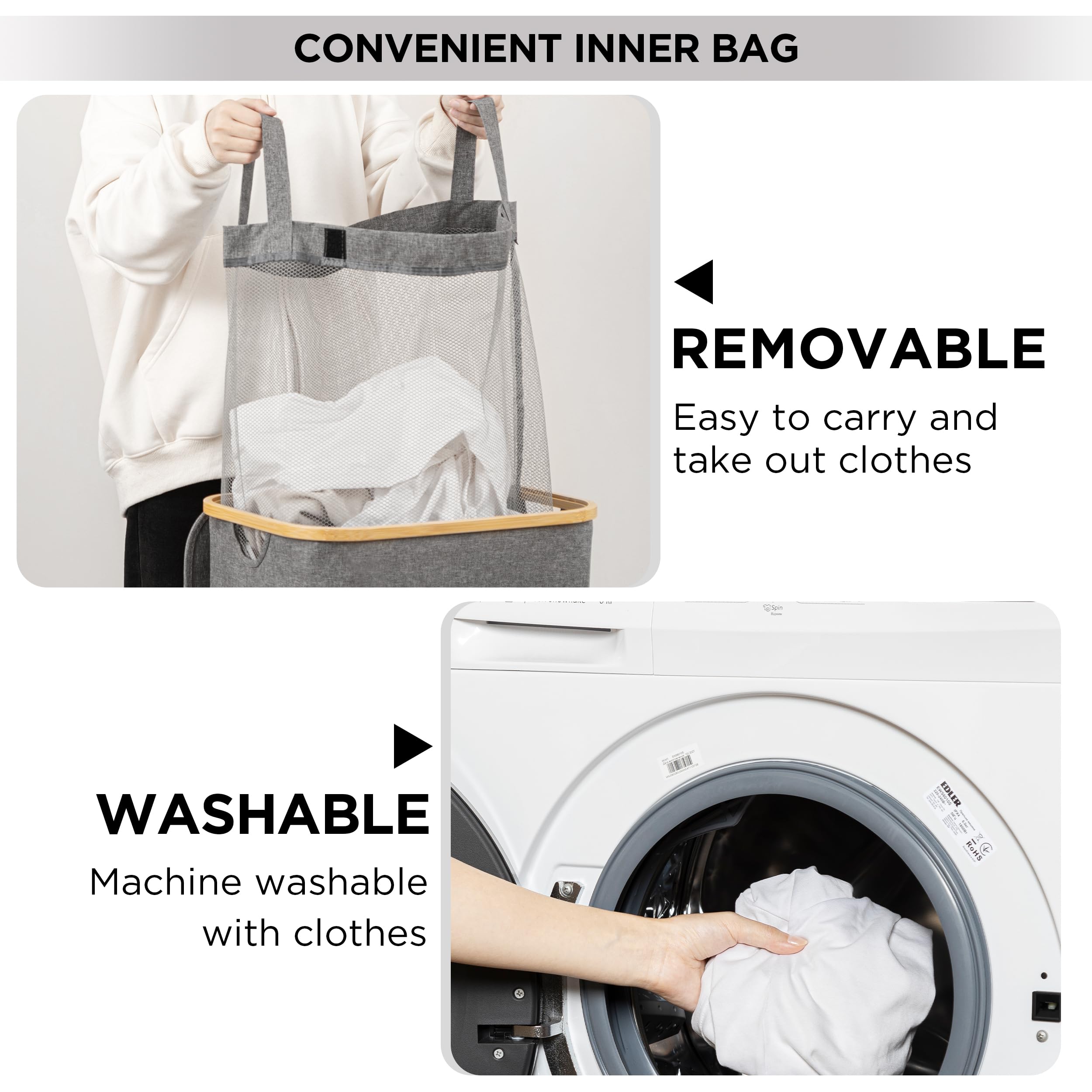 Famyards Laundry Hamper with Lid, 100L Large Laundry Basket with Bamboo Handles and Removable Inner Bag, Collapsible Dirty Clothes Hamper Laundry Bin for Bathroom, Bedroom, Dorm Laundry Room(Grey)